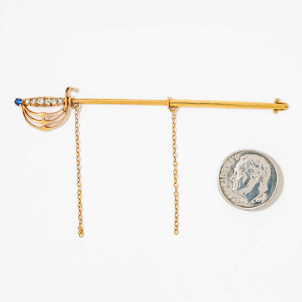 18 Karat Antique Chevalier's Diamond & Sapphire Rapier Pin (Yellow Gold ...
