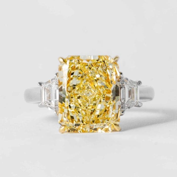 1.24 Carat Radiant Cut Canary Yellow Diamond Three-Stone Ring (GIA ...
