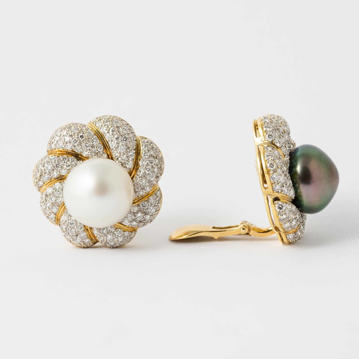 Bi-Color Pearl & Diamond Earrings (Yellow Gold) — Shreve, Crump & Low