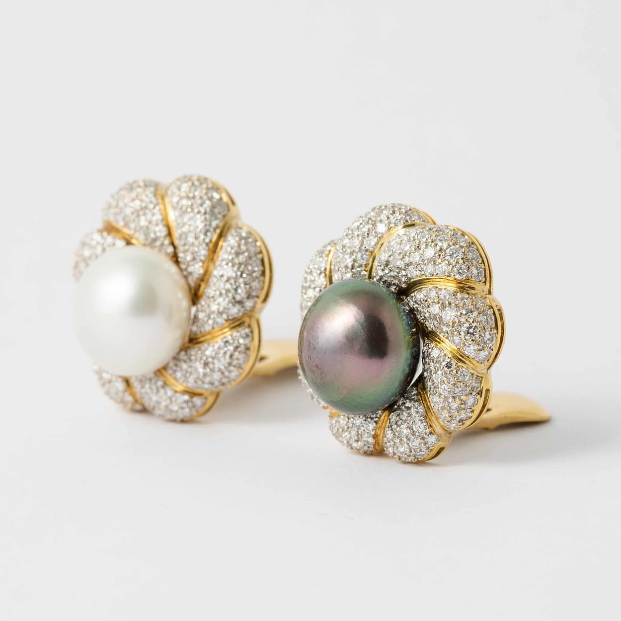 Bi-Color Pearl & Diamond Earrings (Yellow Gold) — Shreve, Crump & Low
