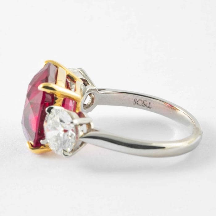 9.13 carat Cushion Cut Ruby and Diamond 3-Stone Ring (GIA Certified ...