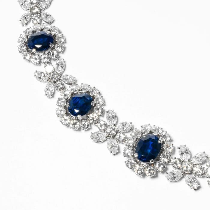 20 carat Oval Blue Sapphire & Diamond Necklace (Platinum) — Shreve ...