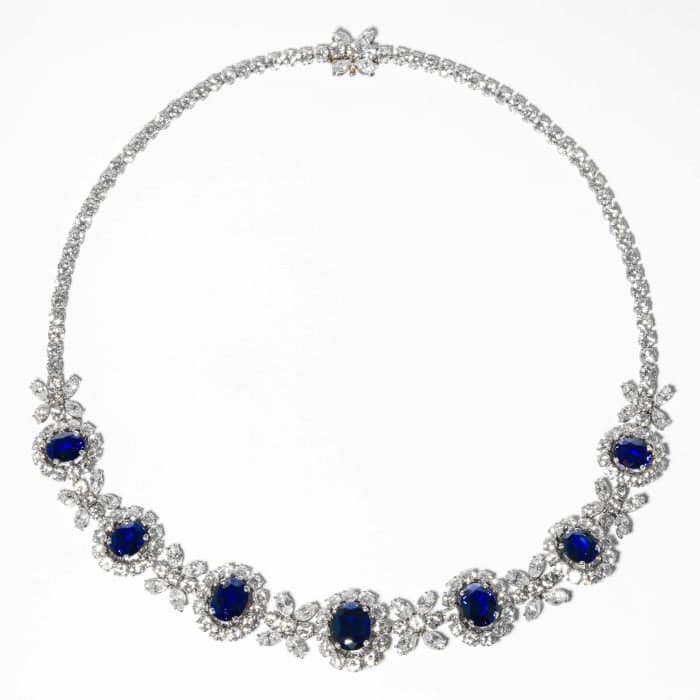 20 carat Oval Blue Sapphire & Diamond Necklace (Platinum) — Shreve ...