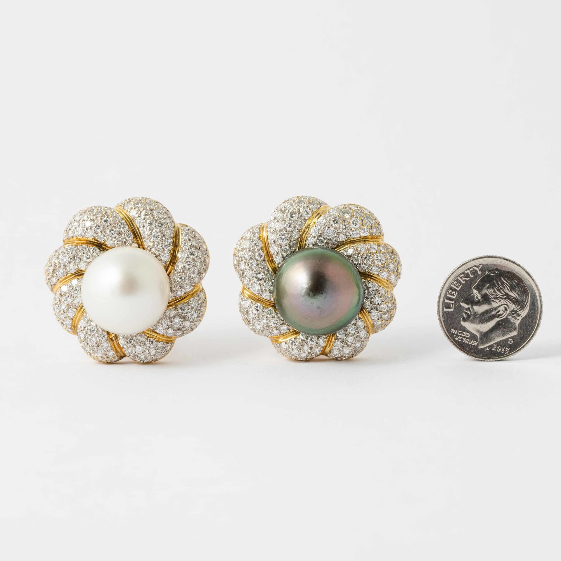 Bi-Color Pearl & Diamond Earrings (Yellow Gold) — Shreve, Crump & Low