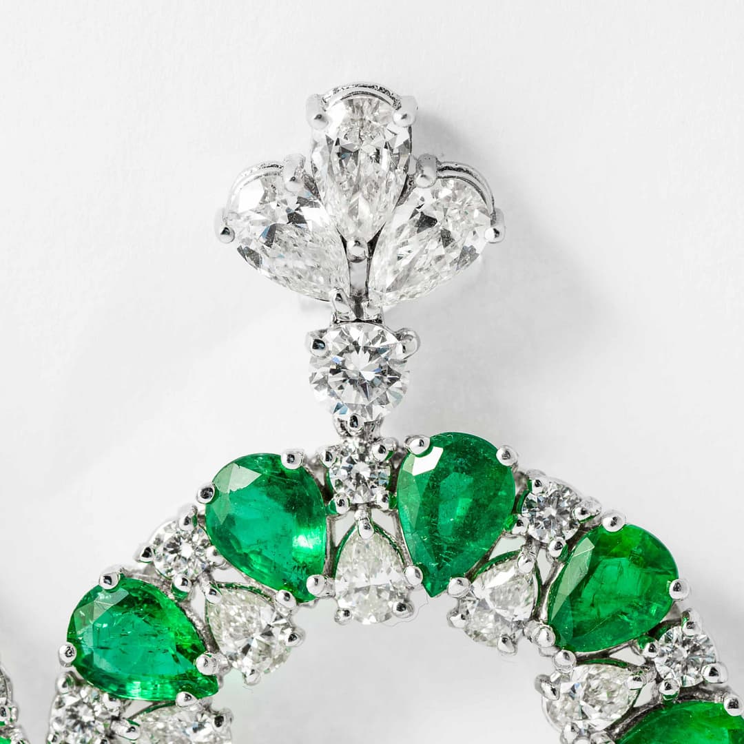 Emerald & Diamond Drop Circle Earrings (White Gold) — Shreve, Crump & Low