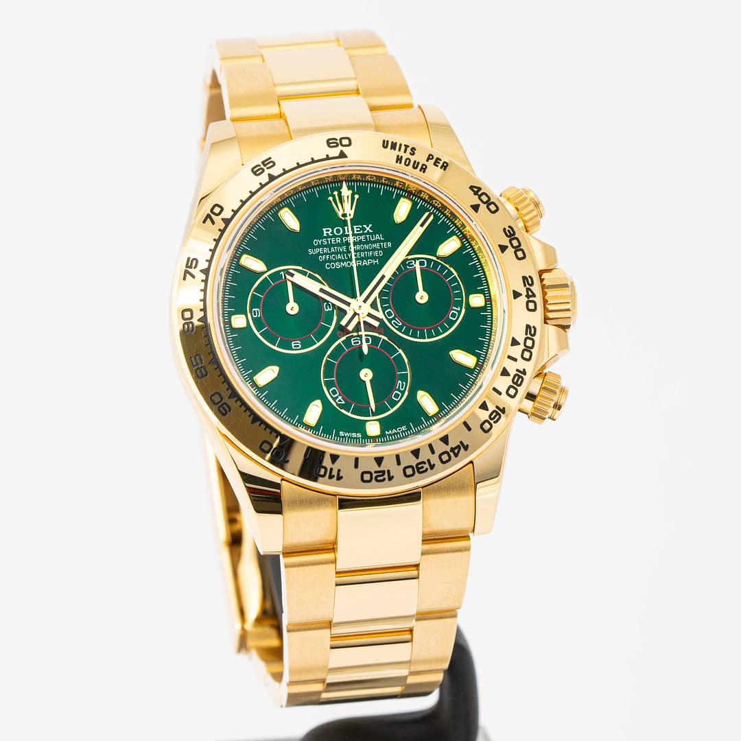Rolex Cosmograph Daytona Green Dial Yellow Gold 40mm (116508) — Shreve ...