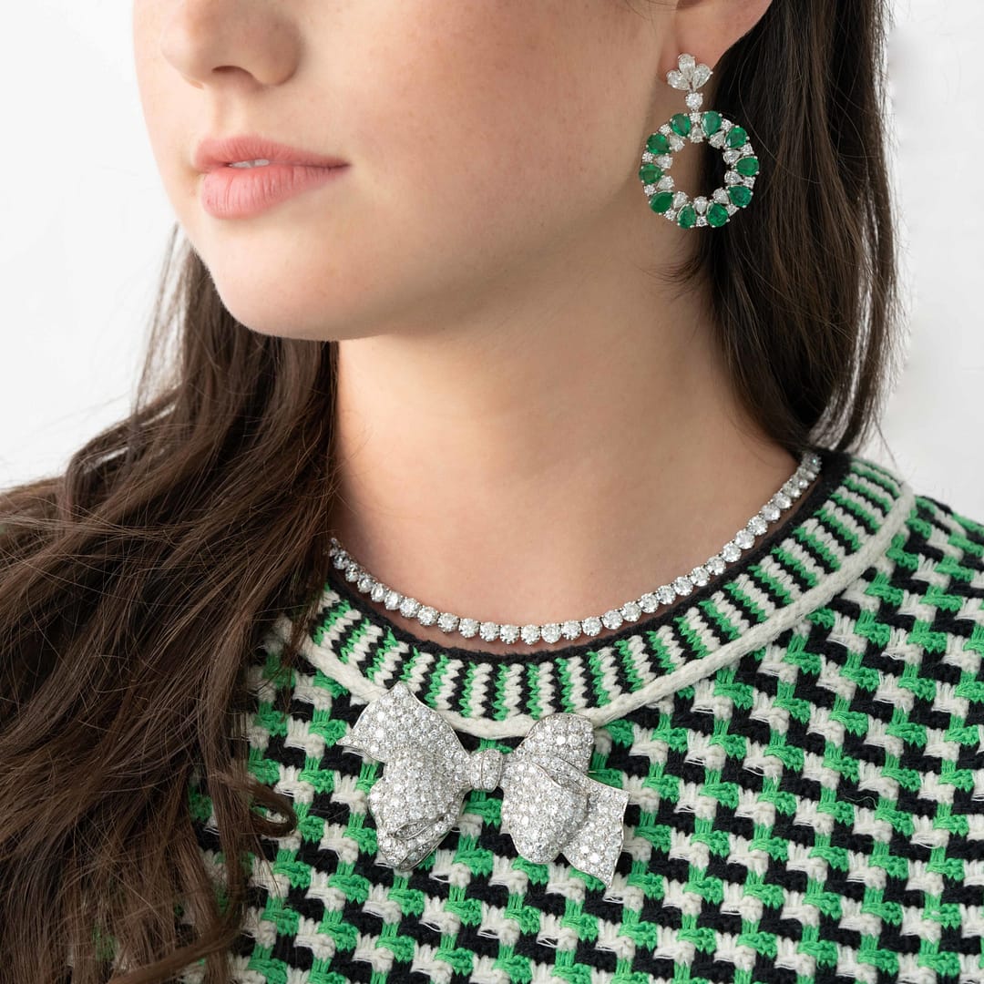 Emerald & Diamond Drop Circle Earrings (White Gold) — Shreve, Crump & Low