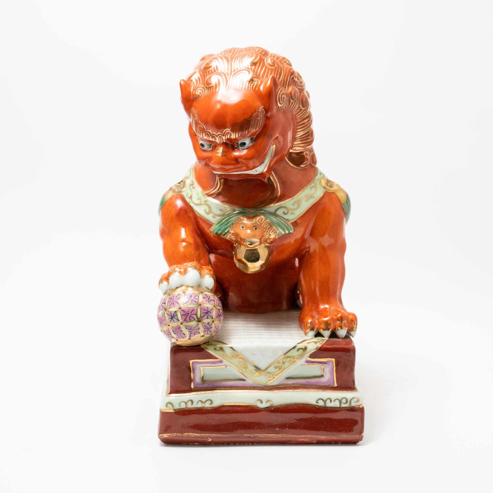 Pair of Antique Qing Dynasty Red Porcelain Foo Dog Figures — Shreve ...