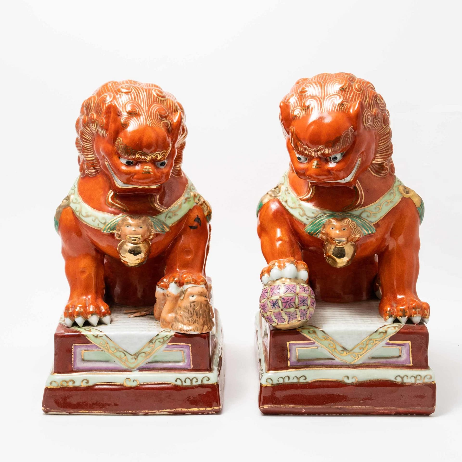 Pair of Antique Qing Dynasty Red Porcelain Foo Dog Figures — Shreve, Crump & Low
