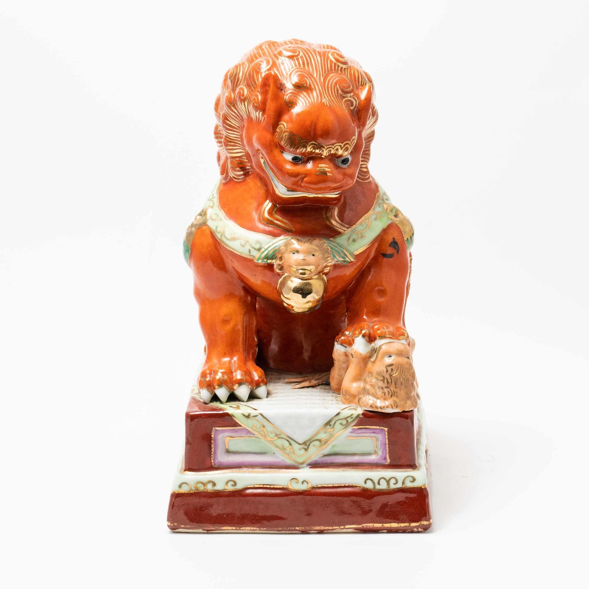 Pair of Antique Qing Dynasty Red Porcelain Foo Dog Figures — Shreve ...