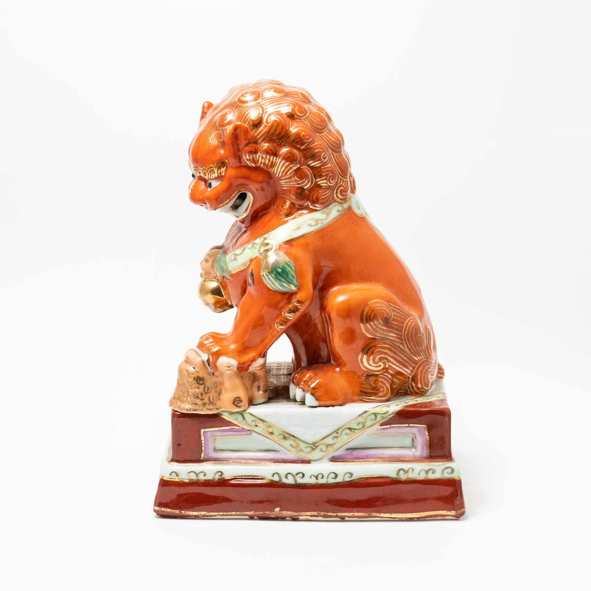 Pair of Antique Qing Dynasty Red Porcelain Foo Dog Figures — Shreve ...