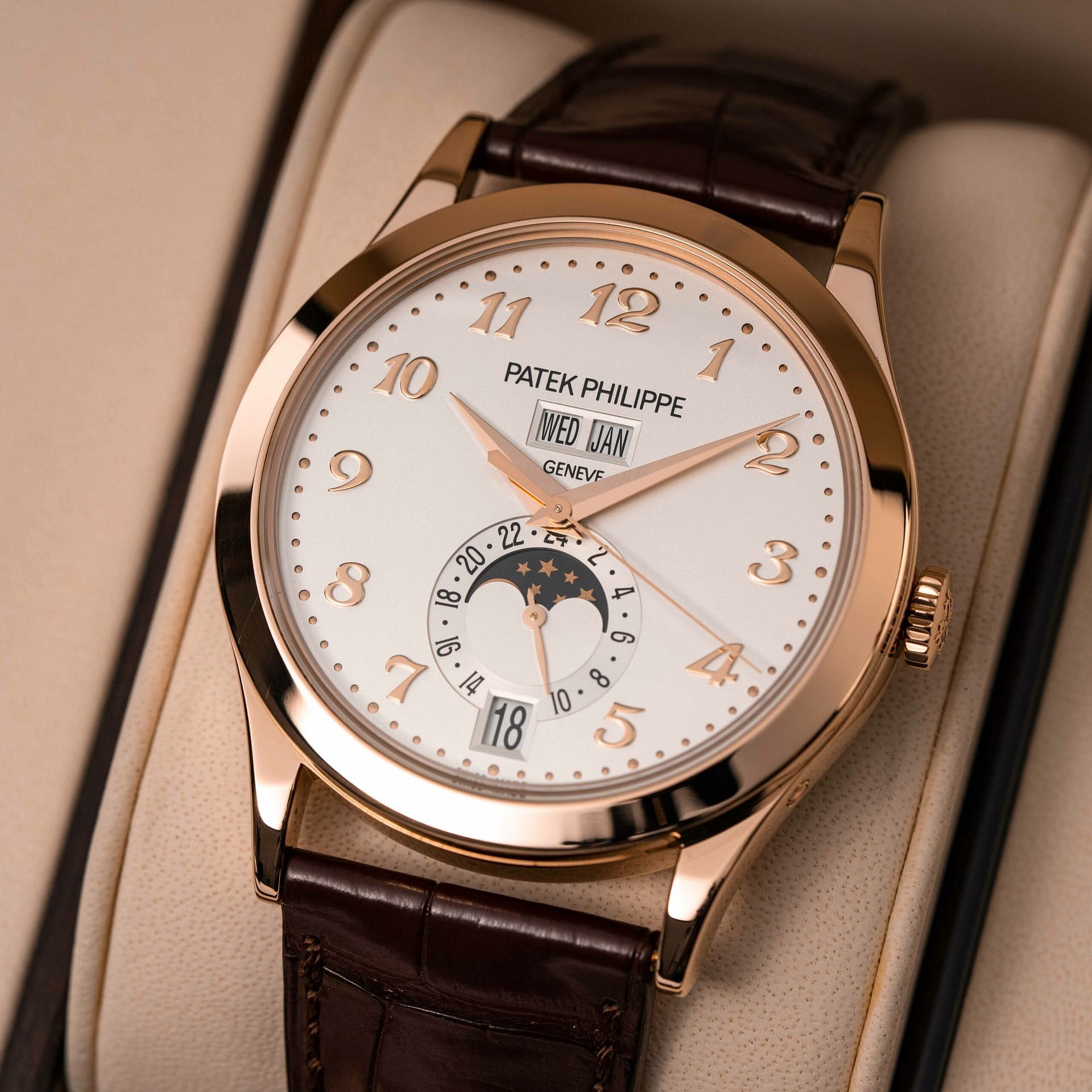 Patek Philippe 5396R Calatrava Annual Calendar Moon Phase Rose Gold 38 ...