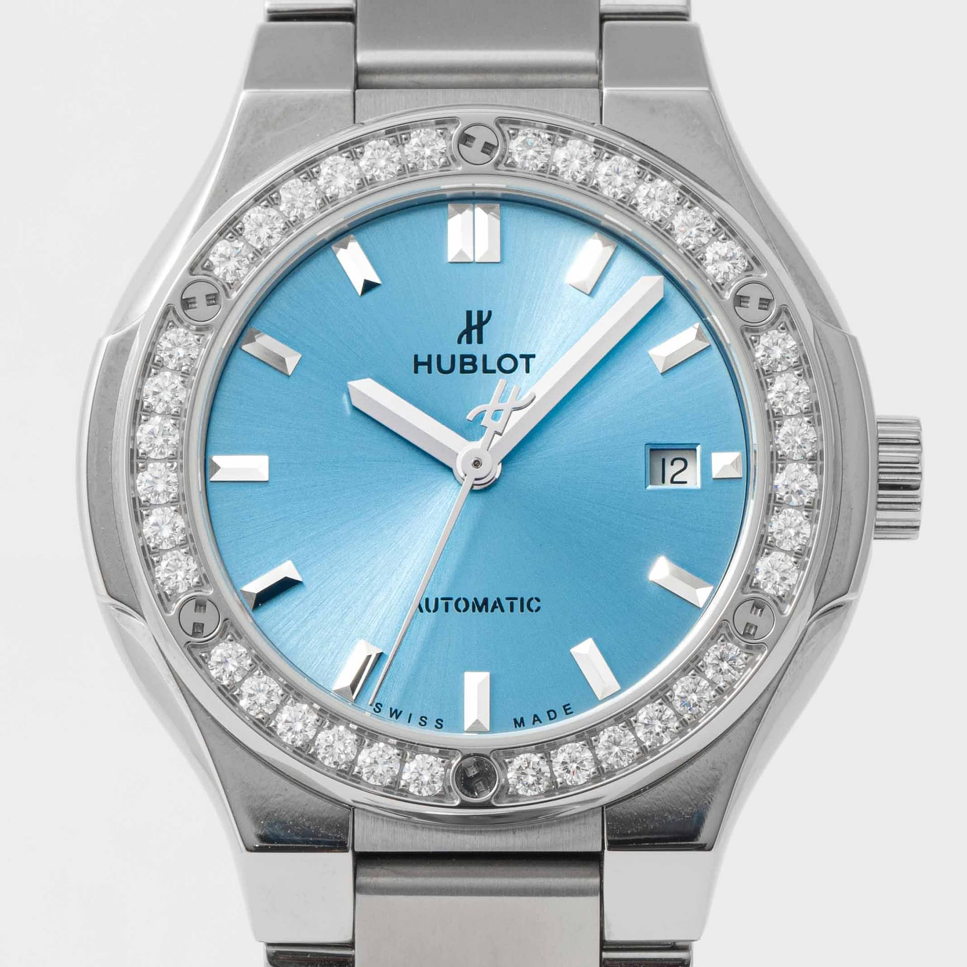 Preowned Hublot Ladies Classic Fusion Light Ice Blue Dial with Diamonds ...